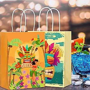 BLEWINDZ 24Pcs Paper Gift Bags, Aloha Paper Goodie Bags Party Bags with Handles, 8.7" Small Luau Tropical Favor Bags for Tiki Hawaiian Party Supplies, Birthday, Baby Shower