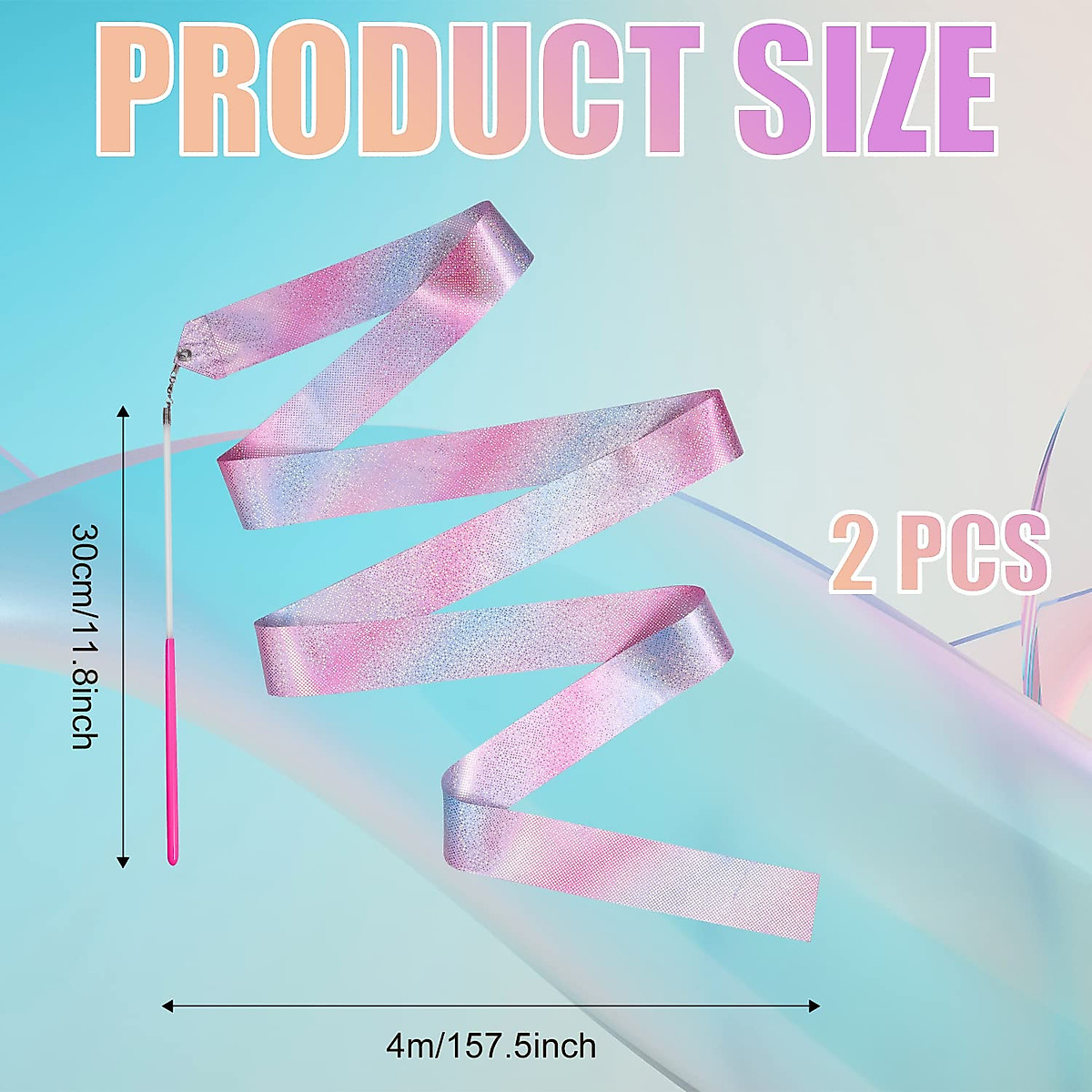 2pcs Dance Ribbons, 157.5 Inch Gymnastics Ribbon Rhythmic Dance Ribbons Baton Twirling for Artistic Dancing Kids Dancing Talent Shows