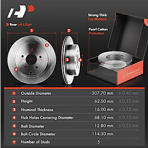 A-Premium 12.13 inch (308.10mm) Rear Vented Disc Brake Rotors + Ceramic Pads kit Compatible with Select Infiniti and Nissan Models - FX35, Q50, QX70, JX35, M35H, M37, M56, Q60, Murano, Pathfinder