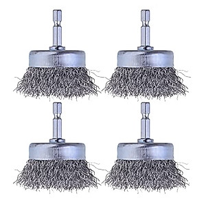 4 Pcs Wire Cup Brush Set for Drill, WENORA Wire Brush for Drill 1/4 Inch Hex Shank, 0.010 Inch Coarse Carbon Steel Drill Wire Brush, Wire Brush Drill Attachments Rust Removal