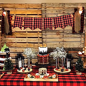 Uniwish Buffalo Plaid Banner Lumberjack Theme Baby Shower Birthday Party Decorations Garland Hanging Sign for Indoor Outdoor Events