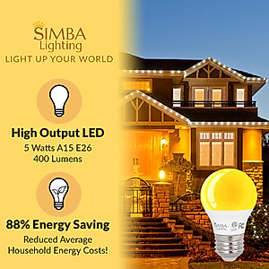 Simba Lighting LED Bug Non-Attracting Yellow Bulb 5W 40W Equivalent (4 Pack), Great for Outdoor Porch Light, Patio, Security, Night Light, Amber Warm Light, Compact A15 Shape E26 Medium Base