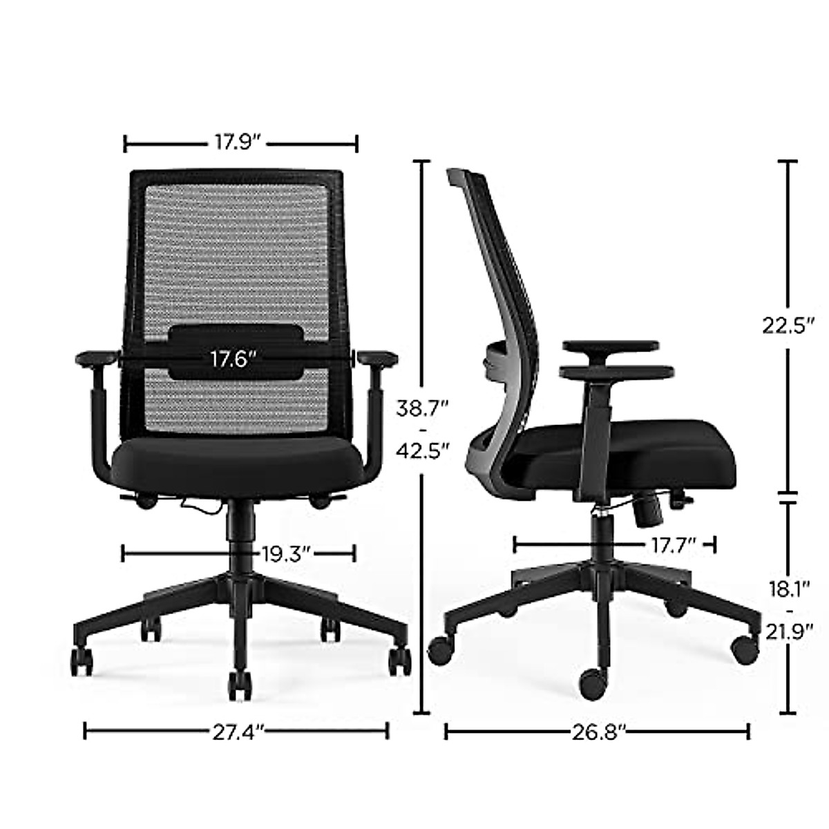 Union & Scale Prestige Marrett Fabric/Mesh Swivel Task Chair, Black, 2/Pack (Un53249-Ccvs)