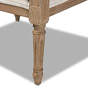 Baxton Studio Clemence Ivory Upholstered Whitewashed Wood Armchair