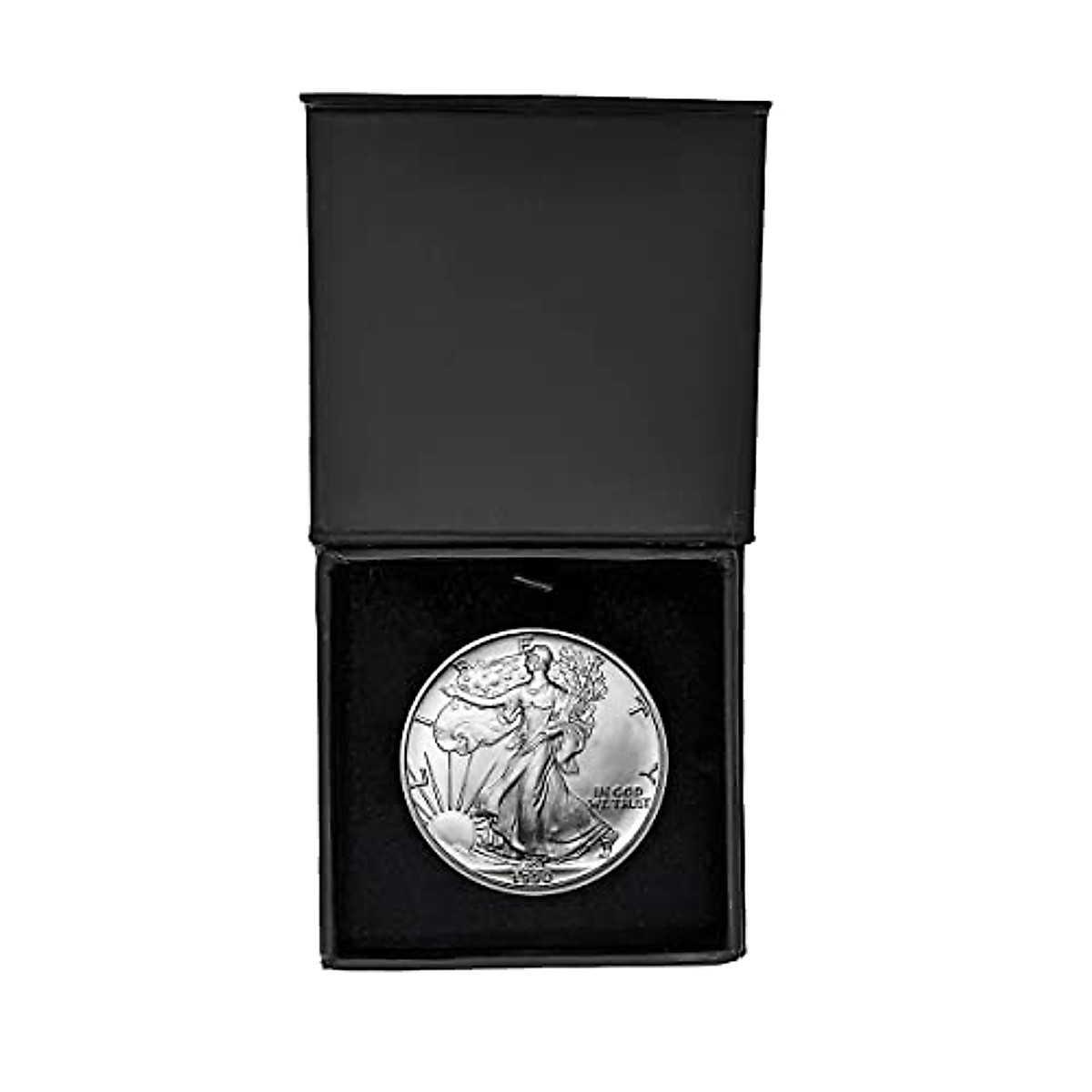 1990 - U.S. Silver Eagle in Plastic Air Tite in Magnet Close Black Gift Box - Gem Brilliant Uncirculated Dollar Uncirculated US Mint