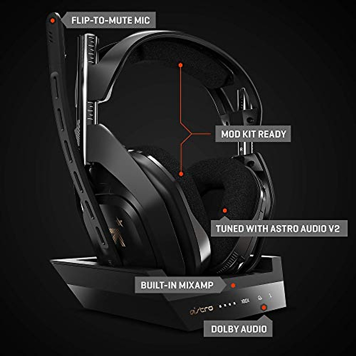 ASTRO Gaming A50 Wireless + Base Station for Xbox One & PC - Black/Gold (Renewed)