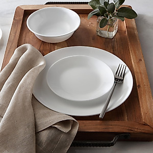 Corelle Vitrelle 18-Piece Service for 6 Dinnerware Set, Triple Layer Glass and Chip Resistant, Lightweight Round Plates and Bowls Set, Winter Frost White