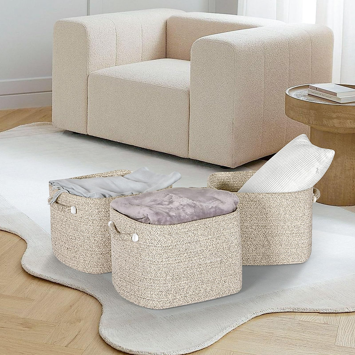 Syeeiex Cube Storage Bins, [3-Pack] 13x13x13 Storage Cube Bins, Collapsible Storage Cubes, Storage Baskets, Fabric Storage Bins for Storing Cloths, Books on Bedroom or Living Room(With Hard Bottom)