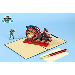 AIT PAPAER ART Pop Up Greeting Card with Envelope for Soldiers Retired Commemorative Card Patriotic Army Greeting Cards Thank You Card Soldier Retirement Card Independence Day Card, Graduation Card,