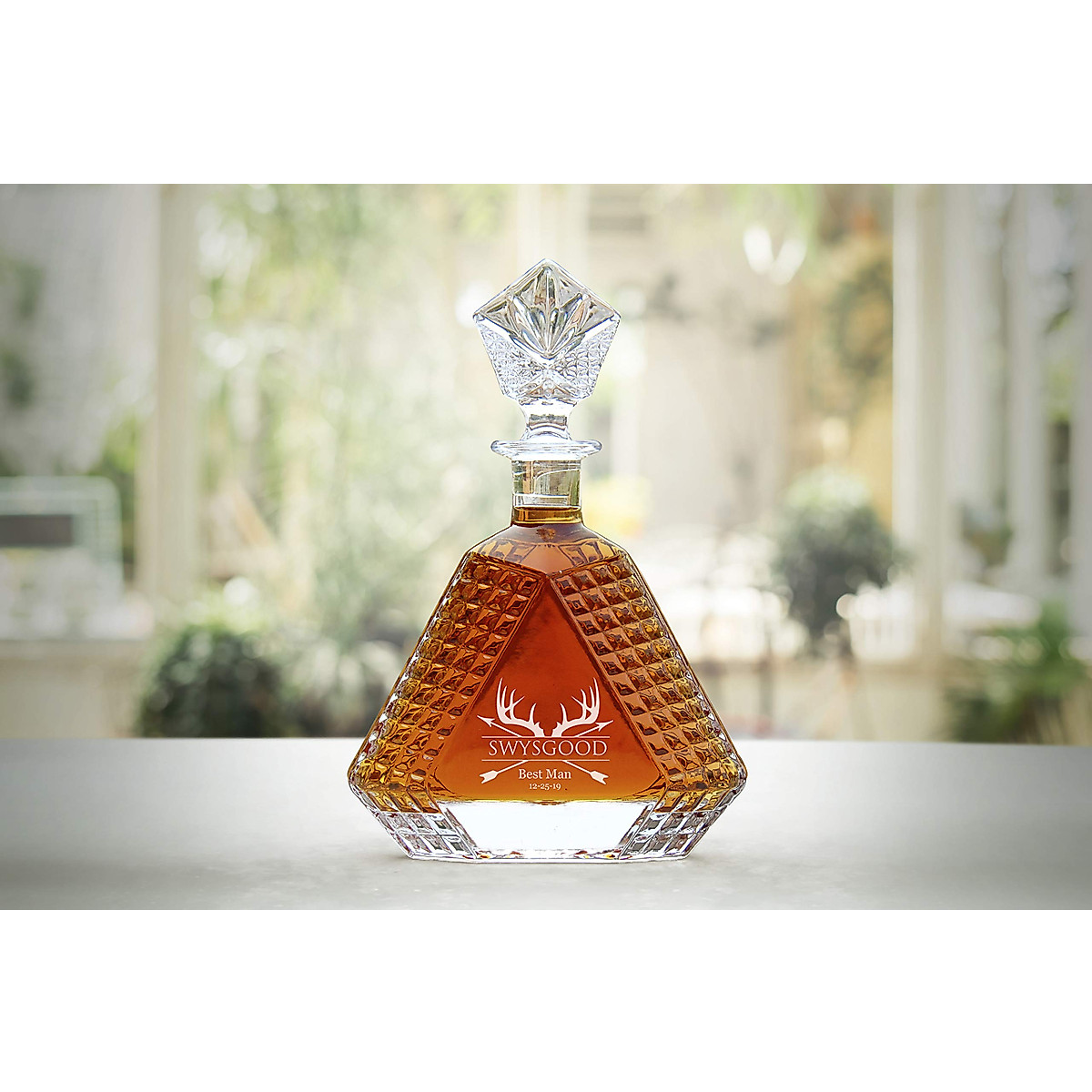 4 Piece Bourbon Decanter Set, Scotch Glasses and Decanter with Wooden Box, Personalized Decanter Set, Customized Decanter Set With Glasses For Men And Women Clear