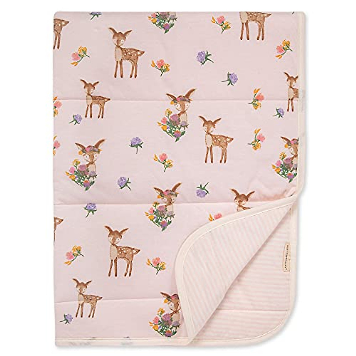 Burts Bees Baby Infant Reversible Blankets 100% Organic Cotton GOTS Certified - Sweet Doe Prints with Quilting Pattern Soft Nursery Blanket with 100% Polyester Fill for Size 30 x 40 Inch