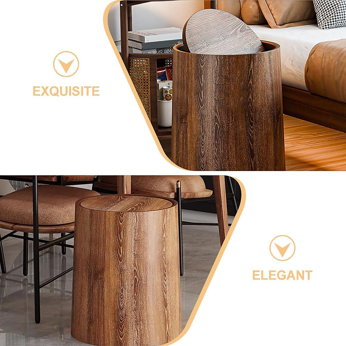 BESTOYARD Wood Grain Trash Can 2.6 Gallon Plastic Round Wastebasket with Swing Lid Garbage Container Bins for Home Office Bedroom Bathroom