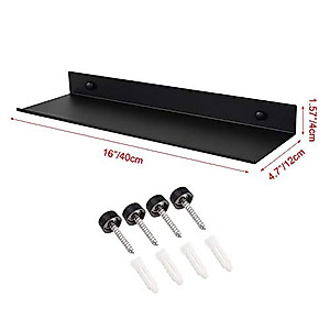 TLBTEK 2 Pcs 16inch Black Floating Shelves,Rustic Farmhouse Floating Shelves Wall Mounted Storage for Bathroom, Bedroom, Living Room, Kitchen