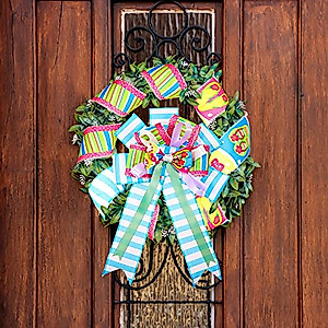 3 Rolls 18 Yards Summer Decorations Ribbon Flip Flop Wired Ribbon Polka Dot Stripe Burlap Ribbons Wired for Summer Wreath Bow DIY Craft Wrapping, 2.5 Inch