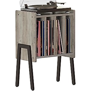 TUTOTAK Record Player Stand, Record Storage Table, End Table with Vinyl Holder Display Shelf, Side Table, Turntable Stand, Nightstand (Greige)