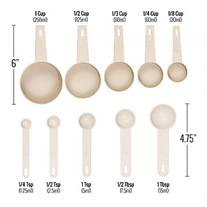 Beille Cream Wheat Straw Measuring Cups Spoons Set Cooking Baking Tools 10pc