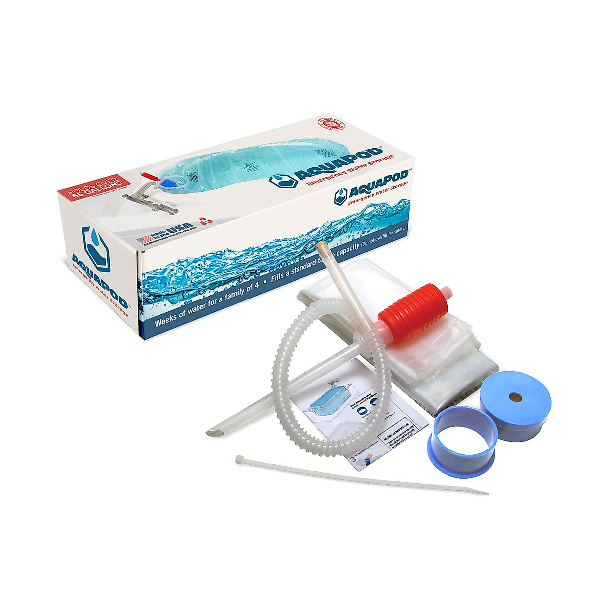 AquaPod Kit Original - Bathtub Bladder BPA free and Made in USA! Water Storage Bladder, Hurricane Survival (65 gallons – larger tubs can hold up to 100 gallons of water)