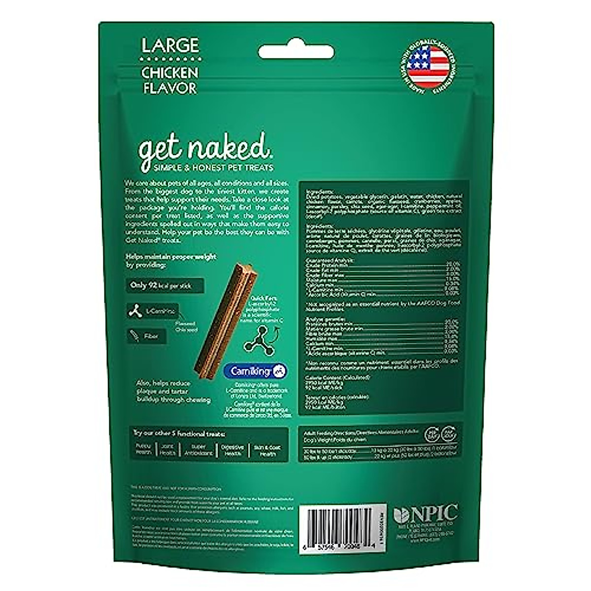 Get Naked Grain Free 1 Pouch 6.6 Oz Weight Management Dental Chew Sticks, Large