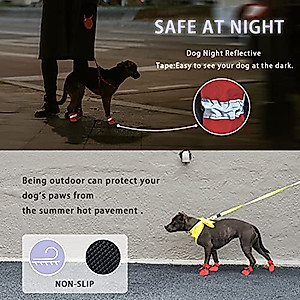 LUZGAT 4PCs Dog Boots Dog Shoes Pow Protector for Summer Hot Pavement for Small Medium Dogs Cat with Non-Slip Sole and Reflective Straps(Red,Size 4)