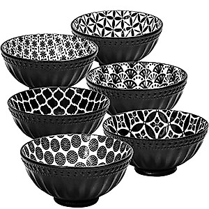 LEHAHA 10 Ounces Japanese Style Ceramic Bowl Set,Porcelain Semi-Matte Small Bowls, Set of 6 Dipping Bowls, Side Dishes For Desserts, Ice Cream, Snacks, Condiments, Souffle,Yogurt, black