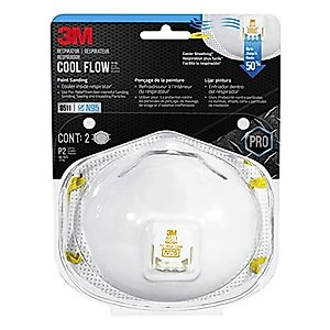 3M N95 Respirator 9511, Cool Flow Valve, 2 Pack, NIOSH-APPROVED, Advanced Filter Media For Easy Breathing, Comfortable For Long Periods Of Wear, Helps Filter Pollen, Mold Spores & Dust (8511PA1-2A-PS)