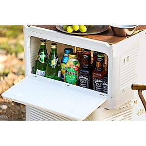 The foldable outdoor camping storage box has a large capacity of 48L, the foldable storage box equipped with a wooden cover and rollers can be used for indoor,car trunk and camping.