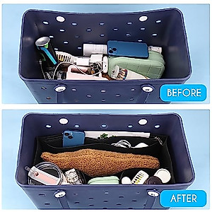 AIERSA Rubber Beach Bag Organizer Compatible with Bogg Bag/Simply Southern Tote, Felt Insert Divider Pouch with Zipper for Bogg Bags Accessories, with 7 Pocekets, Only for Original X Large Size -Black