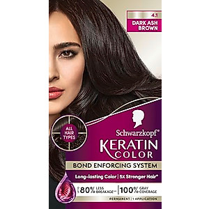 Schwarzkopf Keratin Color Permanent Hair Color Cream, 4.1 Dark Ash Brown, 4.1 Dark Ash Brown, 12 count
