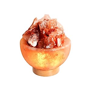 Amazon Basics Natural Himalayan Salt Lamp Bowl with Natural Crystal Chunks, Wood Base with Dimmer Switch - Crystal Pink
