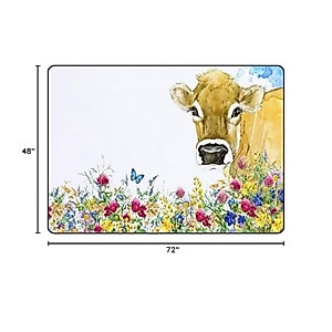 ZHIMI Large Area Rug Runner Mats Cow Red Yellow Flowers Butterfly Non-Slip Anti-Fatigue Absorbent Super Soft Rugs Pads for Laundary Living Room Bedroom Toilet Kitchen Polyester 72x48in