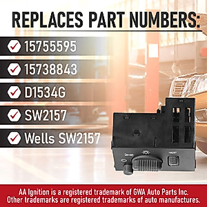 Headlight Instrument Panel Dimmer Dome Lamp Switch Gray Knob - Replaces 15755595, 15738843, D1534G, SW2157 - Fits Chevy Avalanche, Silverado, Tahoe, Suburban, GMC Sierra, Yukon 99, 00, 01, 02