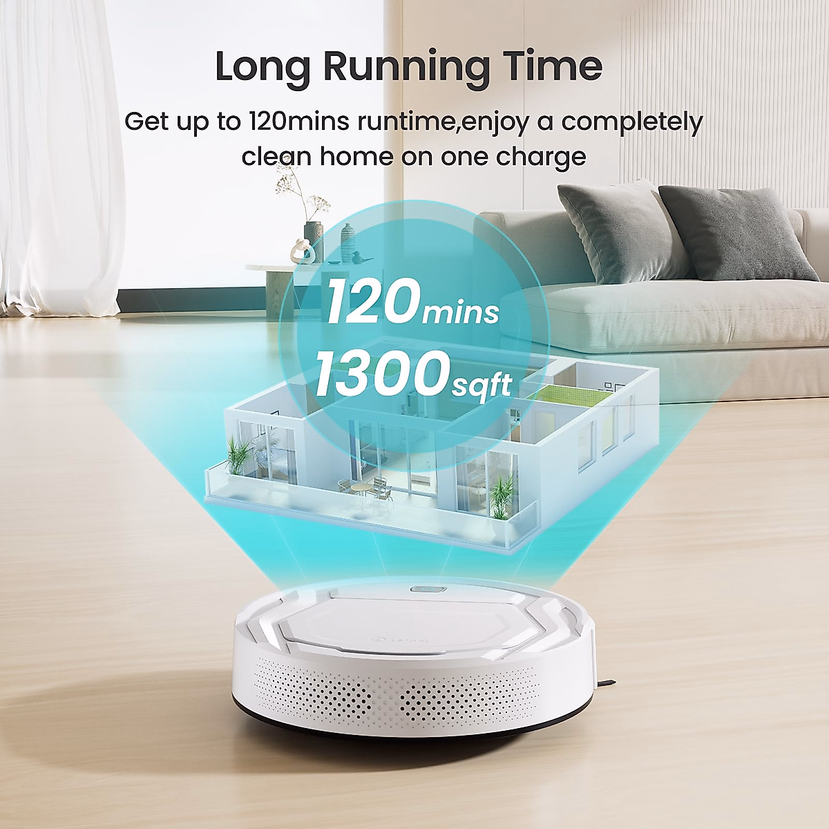 Lefant Robot Vacuum Cleaner, Tangle-Free, Strong Suction, Slim, Low Noise, Automatic Self-Charging, Wi-Fi/App/Alexa Control, Ideal for Pet Hair Hard Floor and Daily Cleaning, M210 White