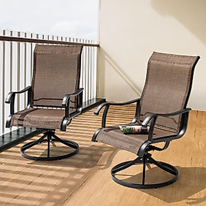 NUU GARDEN Patio Dining Chairs, Swivel Patio Sling Chairs Set of 2, All-Weather Textilene Outdoor Swivel Rocker Dining Chairs with Metal Frame for Lawn Garden Backyard, Brown