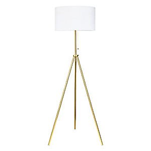 O’Bright Tripod Floor Lamp, Adjustable in Height, 100% Metal Body with Linen Drum Shade, E26 Socket, Bedside Lamp, Standing Light for Living Room, Bedroom, Office, Antique Brass