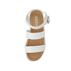 Soda ACCOUNT-2 ~ Little Kids/Children/Girls Open Toe Two Bands Lug sole Fashion Block Heel Sandals with Adjustable Ankle Strap (WHITE PU, numeric_3)