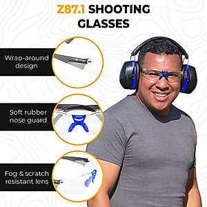 TradeSmart All-in-One Shooting Ear Protection & Range Glasses, 5 Earplugs & Hard Case - Ideal Shooter's Gift for Him and Her