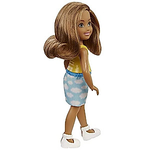 Barbie Chelsea Doll (6-inch Brunette) Wearing Skirt with Cloud Print and White Shoes, Gift for 3 to 7 Year Olds