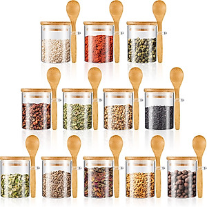 Set of 12 Airtight Glass Jars with Bamboo Lids and wood Spoons 6 oz Clear Glass Canisters Sugar Container Coffee Containers Coffee Canister for Kitchen Food Storage Organization Beans Tea Nuts Spice