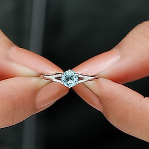 Natural Aquamarine Promise Ring for Women, AAA Quality, Certified March Birthstone Ring - With Jewelry Box, 14K White Gold, Size:US 4.00