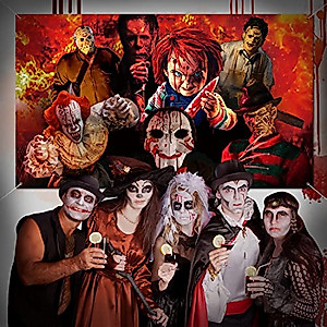 Horror Movie Character Backdrop Banner Horror Decor for Birthday Halloween Party Decorations Classic Scary Movie Character Background for Photo Booth Props Horror Birthday Decorations