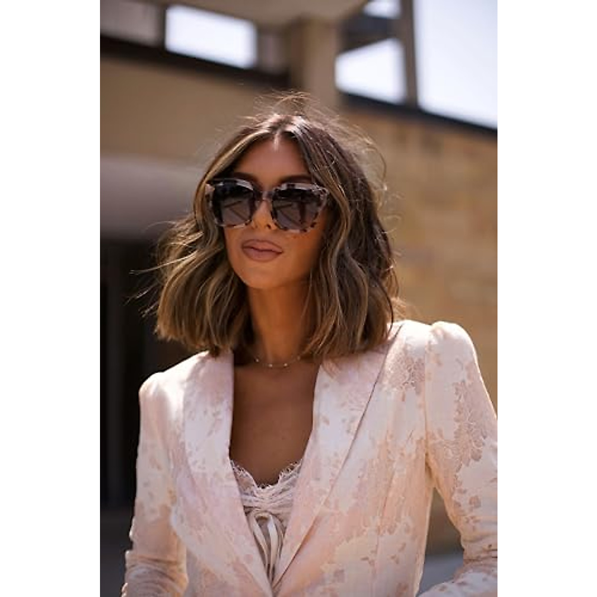 DIFF Bella II Oversized Square Sunglasses for Women UV400 Protection, Cream Tortoise + Grey Gradient