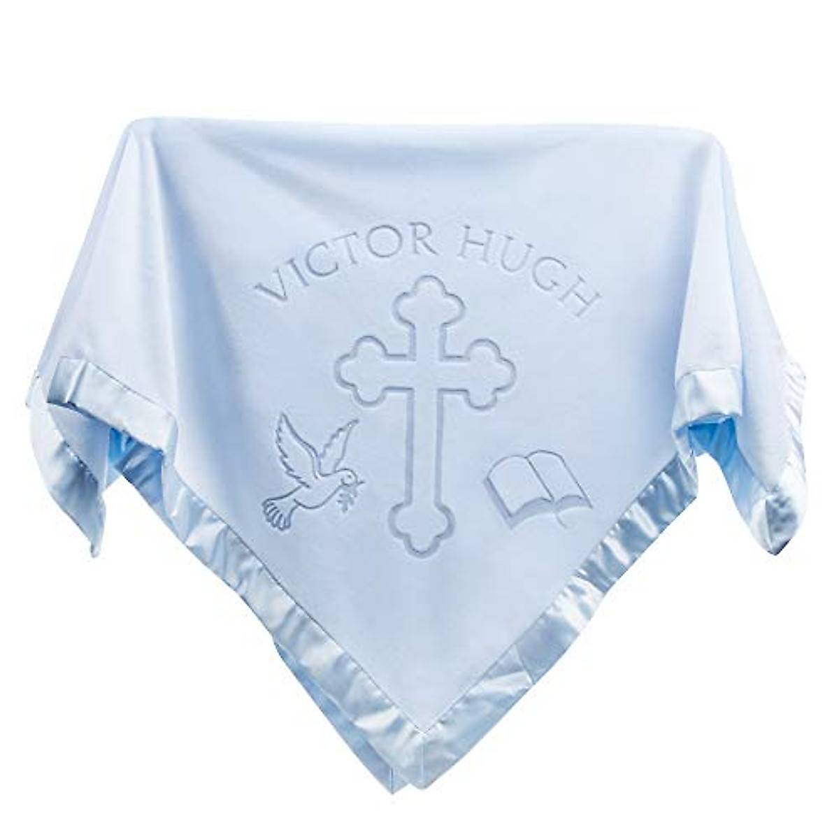 Custom Catch Personalized Baptism Baby Blanket Gift - Boy Name for Christening (Blue, 1 Text Line)