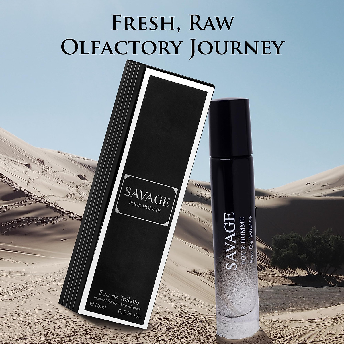 Savage for Men Edt Top notes of Calabrian, Bergamot & Blend of Pepper, Ferrera Lavender & Vetiver Fresh & Woody Fragrance for Everyday Use 0.5 fl Oz (15ml) Bottle for Home & On-The-Go Use Tsa Ready