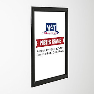 M&T Displays Snap Poster Frame 1.77" Aluminum Profile Front Loading Wall Mounting Photo Picture Document Certificate Sign Holder Mitered Corner Anti Glare Cover (Black, 40x60 in)