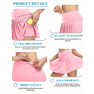 DERCA Pleated Tennis Skirt for Women with Pockets Shorts Athletic Golf Skirts Workout Sports Activewear Skort (Pink,X-Small)