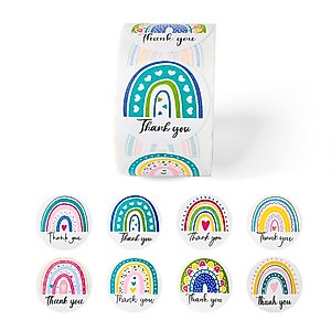2Rolls-1000PCS 1.5" Rainbow Patterned Thank You Stickers | 8 Different Design Thank You Designs for Business Packaging, Thank You Labels for Gifts Bags, Boxes and Envelope Sealing (Rainbow)