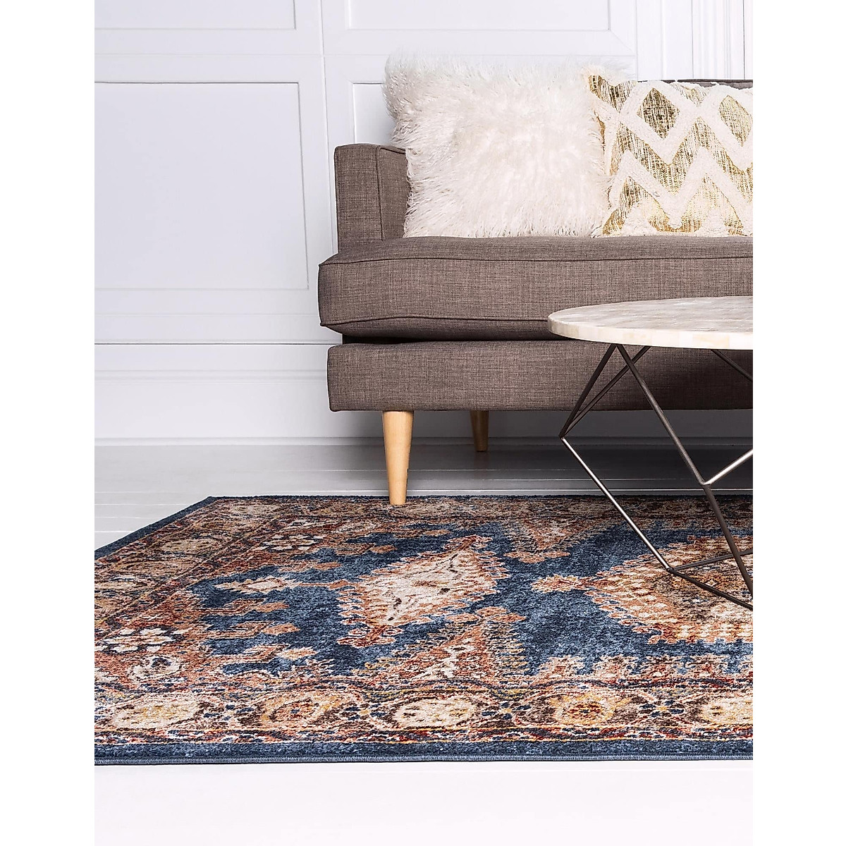 Rugs.com Eden Collection Rug – 2' x 3' Blue Medium Rug Perfect for Entryways, Kitchens, Breakfast Nooks, Accent Pieces