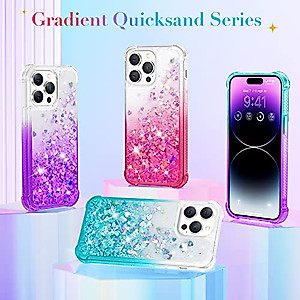 Ruky for iPhone 14 Pro Glitter Case, Bling Sparkle Flowing Quicksand Waterfall Flexible Soft TPU Bumper Cushion Shockproof Protective Women Girls Phone Case for iPhone 14 Pro 6.1 inches, Gradient Pink