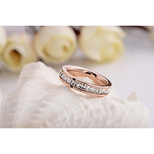 HIJONES Unisex Stainless Steel 4MM Full Eternity Tiny Square Single Row Cubic Zirconia CZ Ring Fashion Wedding Engagement Bands Rose Gold Size 10