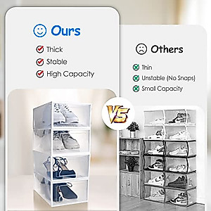 Clear Shoe Boxes Stackable Shoe Storage Boxes with Lids,12 Pack Shoe Boxes Clear Plastic Stackable Shoe Organizers For Closet(M)
